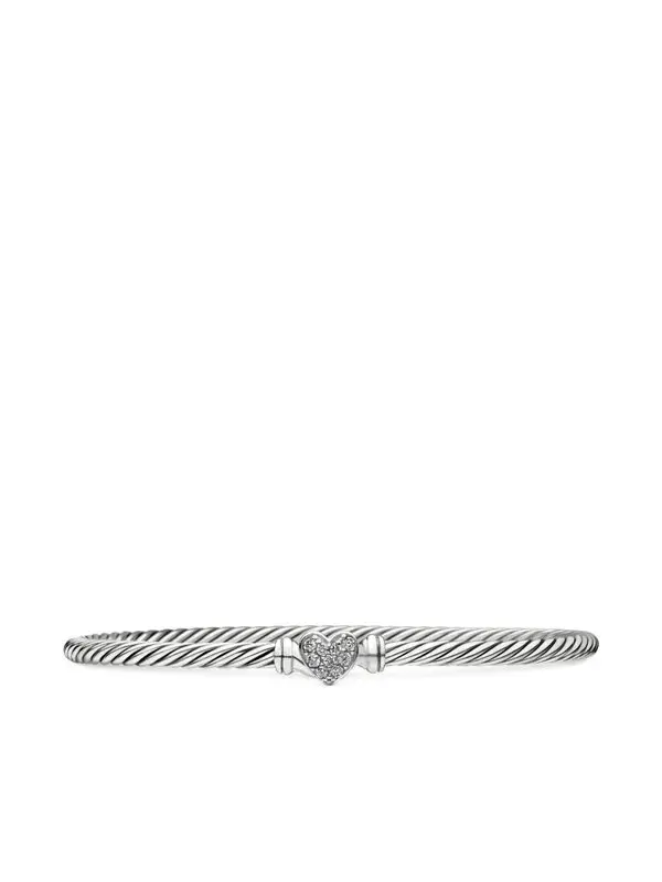 David Yurman Sterling Cable Collectibles Heart Pavé Bracelet - Silver
