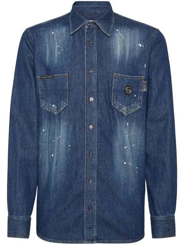 Philipp Plein Denim Long-sleeved Shirt - Blue
