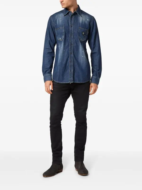 Philipp Plein Denim Long-sleeved Shirt - Blue