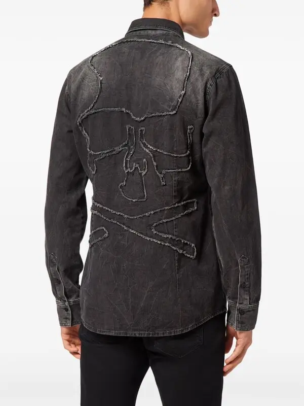 Philipp Plein Skull & Bones Denim Shirt - Grey