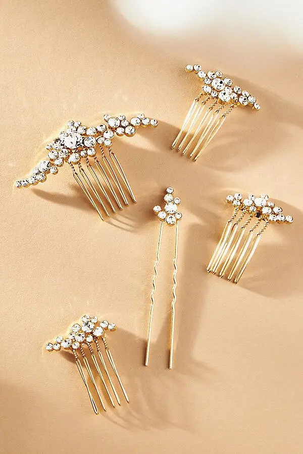 TWIGS & HONEY Crystal Hair Combs Set Of 5 - Gold