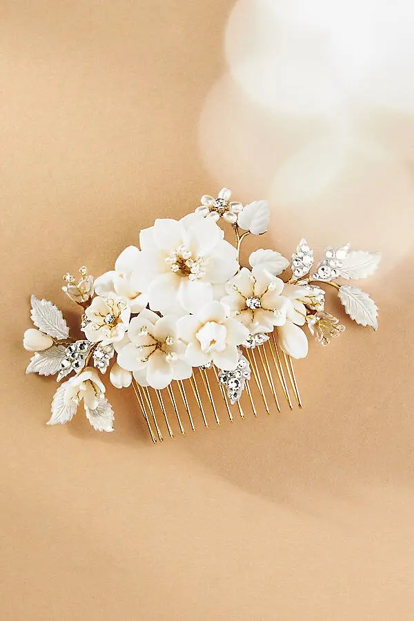 TWIGS & HONEY Creamy Floral Petite Garden Hair Comb - Gold