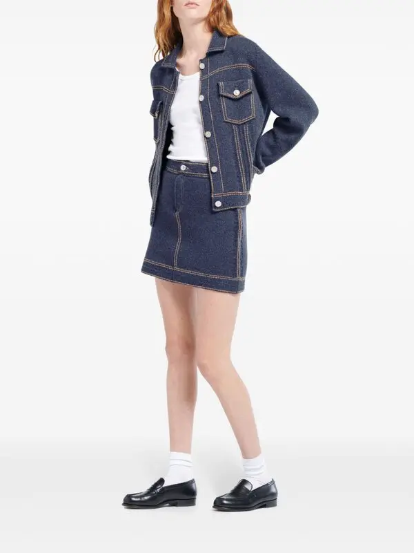 BARRIE Contrast-stitch Mini Skirt - Blue