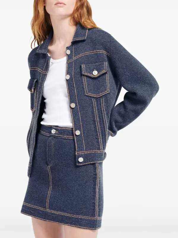 BARRIE Contrast-stitch Mini Skirt - Blue