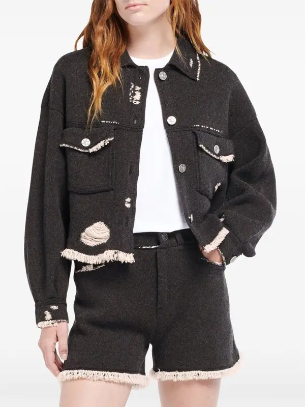 BARRIE Fringed Denim Jacket - Black