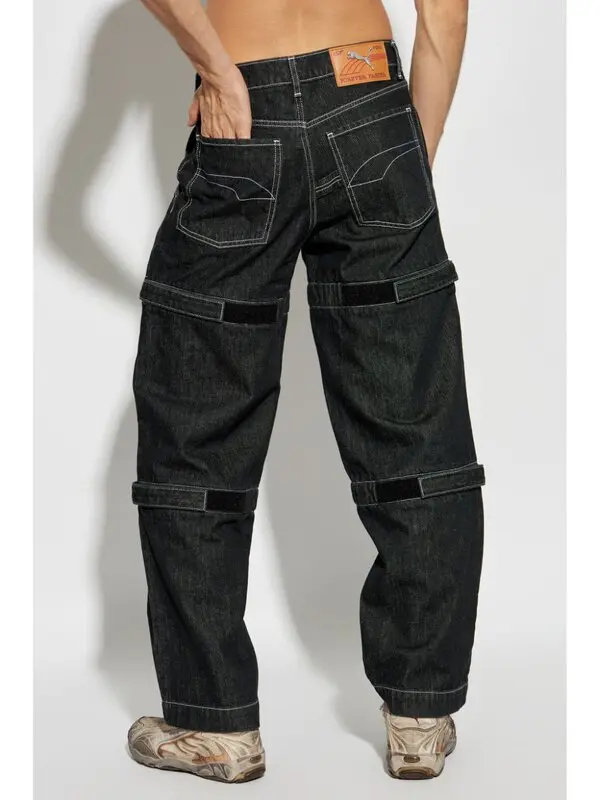 Puma X A$Ap Rocky Knee-Pad Wide-Leg Jeans In Black - 75% Off