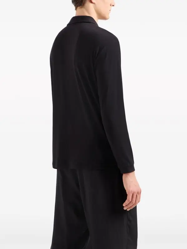 Giorgio Armani Cotton-blend Long-sleeved Polo Shirt - Black