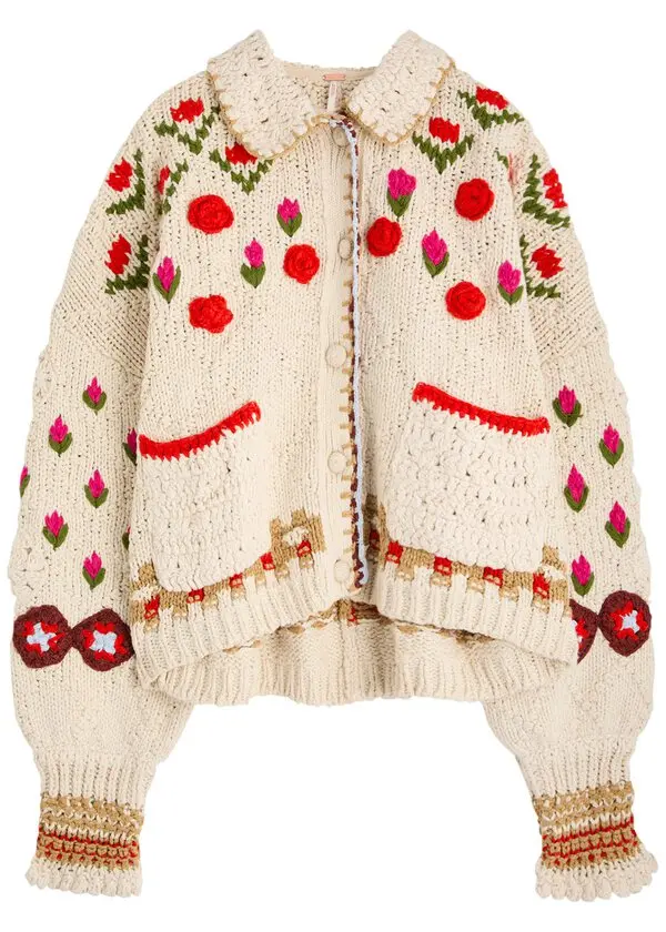 Free People Rosebud Embroidered Cardigan