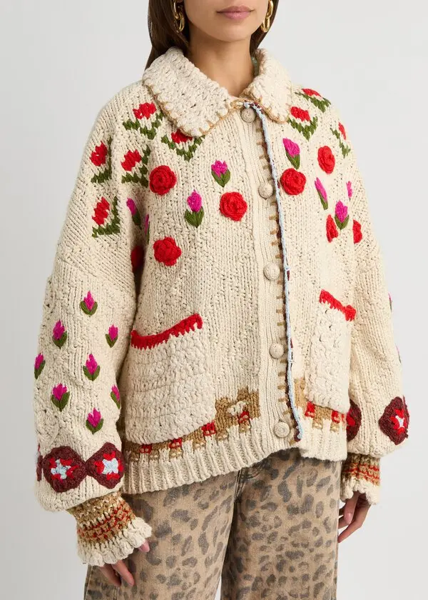 Free People Rosebud Embroidered Cardigan