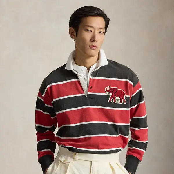 Ralph Lauren Vintage Fit Striped Jersey Rugby Shirt - Faded Black Canvas Multi