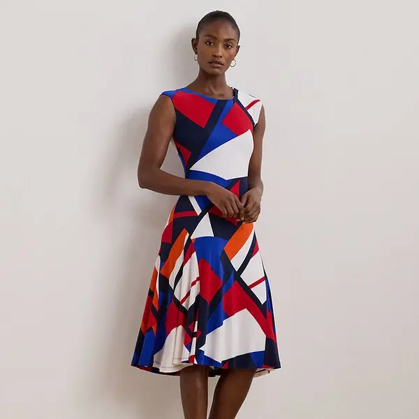 red jersey dress uk Red Wales Print Gathered Waist Jersey Dress
