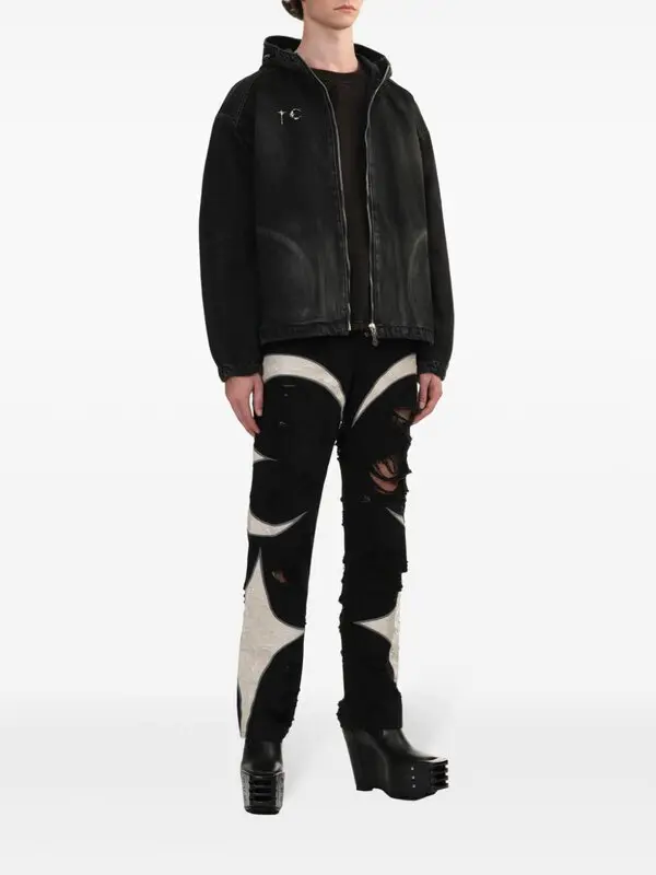 THUG CLUB Ripped Straight-leg Trousers - Black