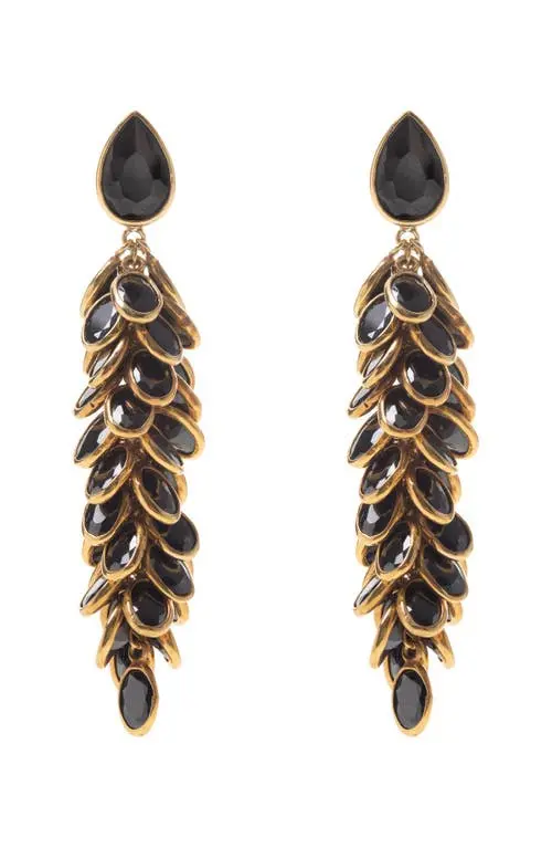 FREYA ROSE Crystal Long Drop Earrings - Black And Gold