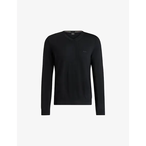 BOSS Embroidered-logo Wool Knitted Jumper - Black