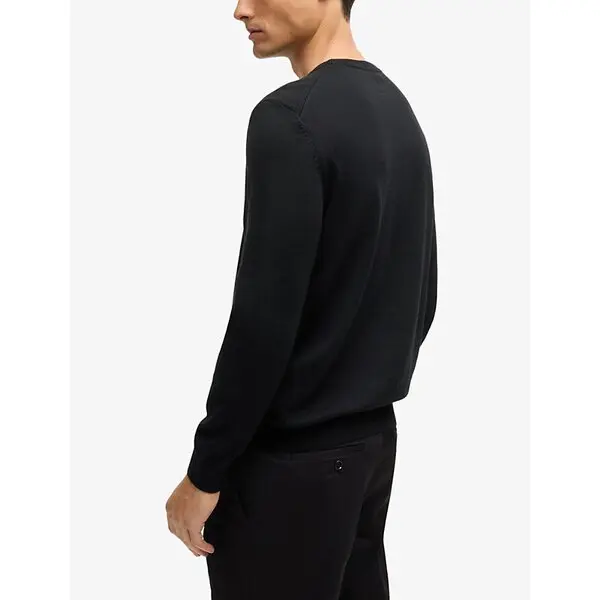 BOSS Embroidered-logo Wool Knitted Jumper - Black