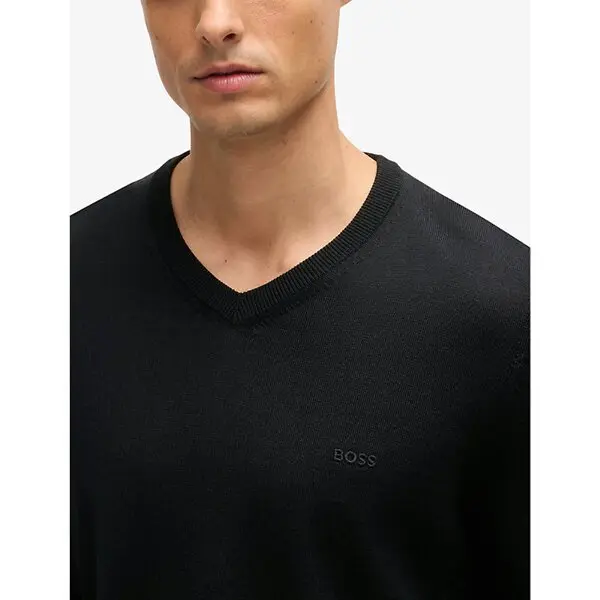 BOSS Embroidered-logo Wool Knitted Jumper - Black