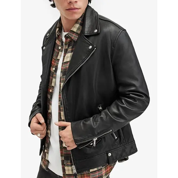 Allsaints Milo Slim-Fit Leather Biker Jacket - Black | Editorialist