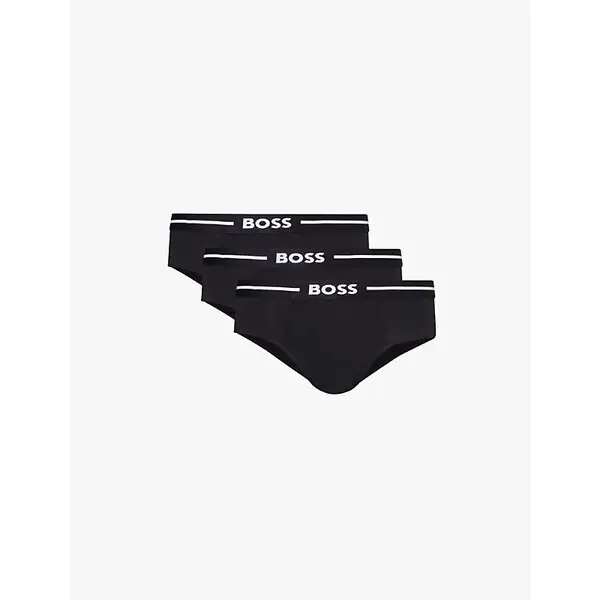 BOSS Branded Waistband Stretch-cotton Briefs - Black