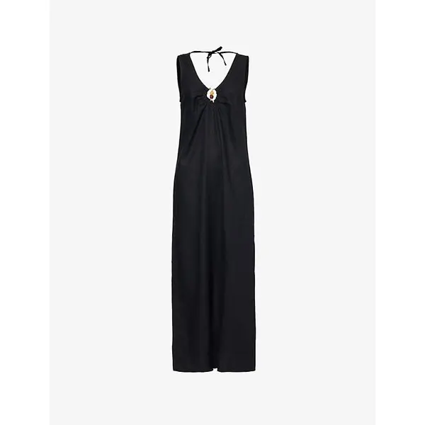 Seafolly Keyhole Beaded Linen-Blend Maxi Dress In Black - 52% Off |  Editorialist