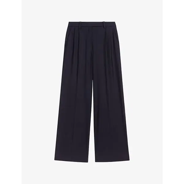 Maje Pressed-creases Pleated Wide-leg Trousers - Noir / Gris