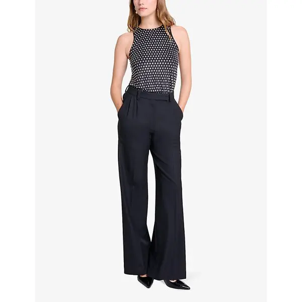 Maje Pressed-creases Pleated Wide-leg Trousers - Noir / Gris