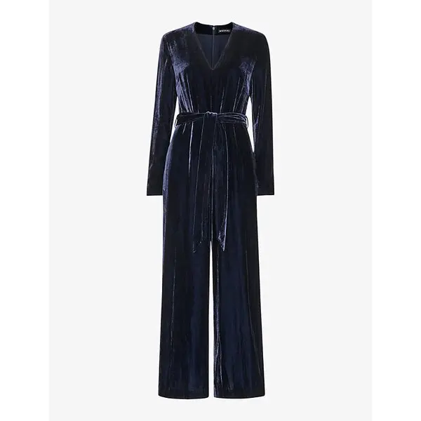 Whistles Elora Wide-leg Velvet Jumpsuit - Navy