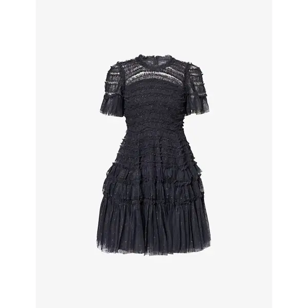 NEEDLE & THREAD Frilled-trim Recycled-polyester Mini Dress