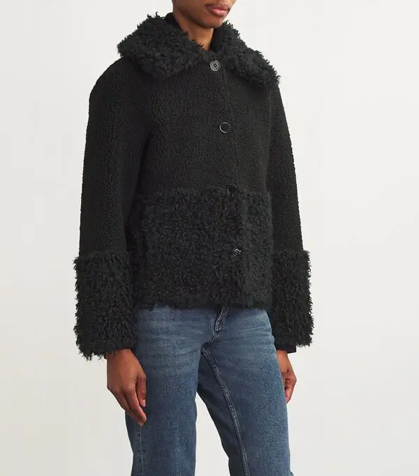 Maje Faux Shearling Cropped Jacket - Black