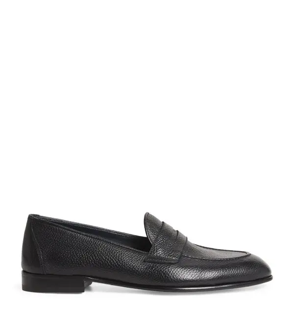 Brioni Grained Deerskin Leather Appia Loafers - Black
