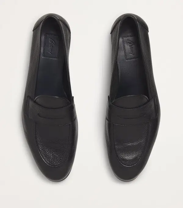 Brioni Grained Deerskin Leather Appia Loafers - Black