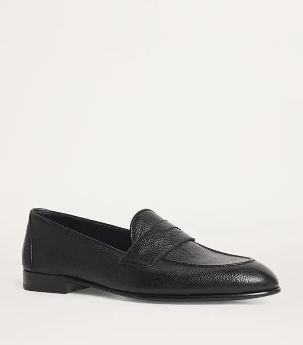 Brioni Grained Deerskin Leather Appia Loafers - Black