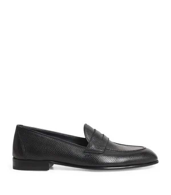 Brioni Grained Deerskin Leather Appia Loafers - Black