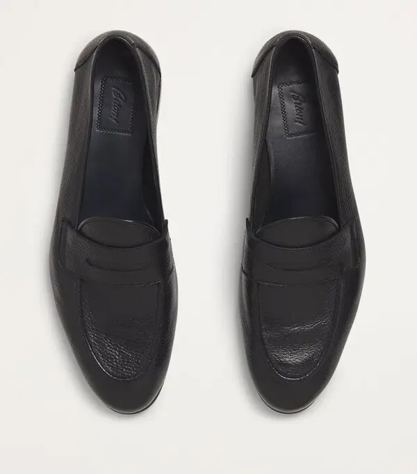 Brioni Grained Deerskin Leather Appia Loafers - Black