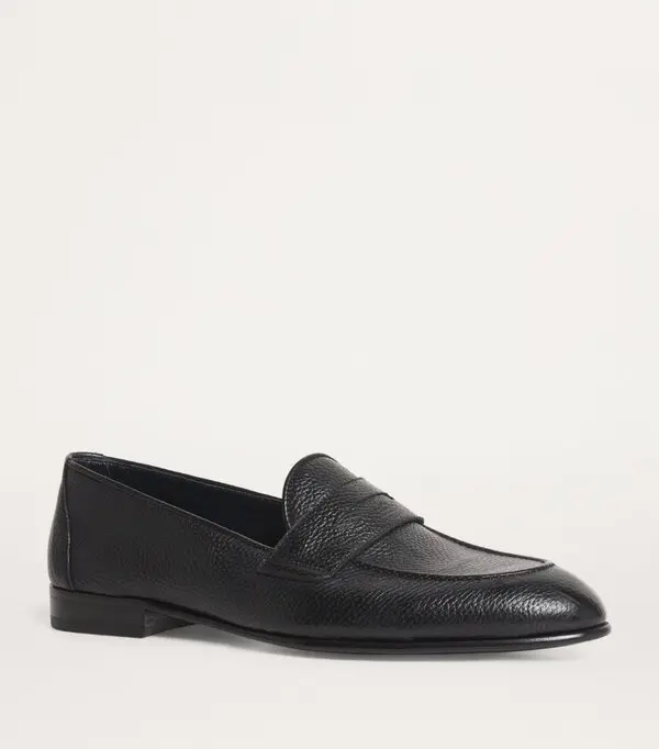 Brioni Grained Deerskin Leather Appia Loafers - Black