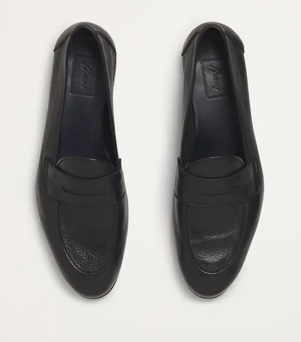Brioni Grained Deerskin Leather Appia Loafers - Black
