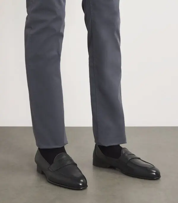 Brioni Grained Deerskin Leather Appia Loafers - Black