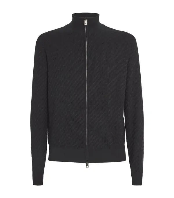 Brioni Cotton-silk-cashmere Zipped Sweater - Black