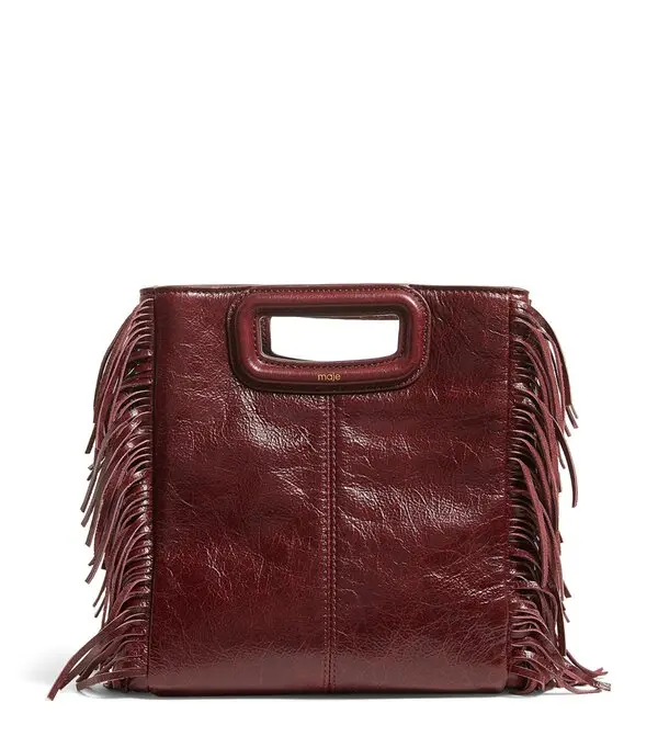 Maje Cracked Leather Fringed M Bag - Red