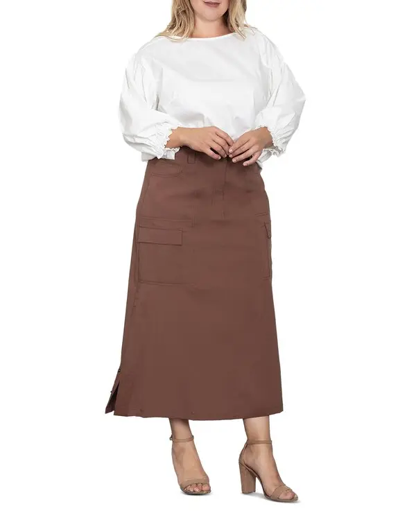 STANDARDS & PRACTICES Snap Detail Cargo Midi Skirt - Coffee