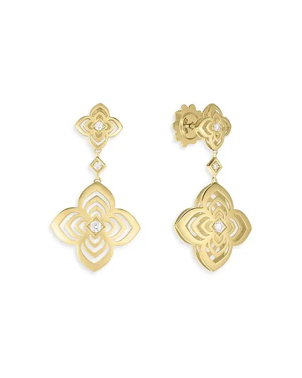 Roberto Coin 18k Yellow Diamond Flower Drop Earrings - Gold