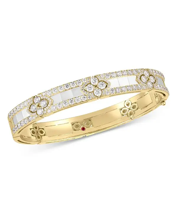 Roberto Coin 18k Yellow Gold Love In Verona Mother Of Pearl & Diamond Flower Bangle Bracelet - White/gold
