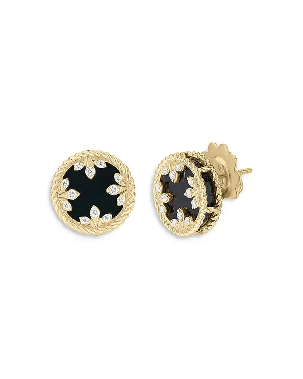 Roberto Coin 18k Yellow Gold Venetian Princess Medallion Black Jade & Diamond Stud Earrings - Black/gold