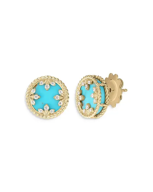 Roberto Coin 18k Yellow Gold Venetian Princess Medallion Mother Of Pearl & Diamond Stud Earrings - Blue/gold