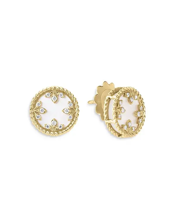 Roberto Coin 18k Yellow Gold Venetian Princess Medallion Mother Of Pearl & Diamond Stud Earrings - White/gold