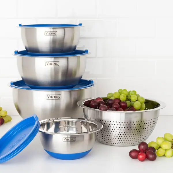 VIKING 9 Pc Stainless Steel Bowl Set With Strainer - Blue