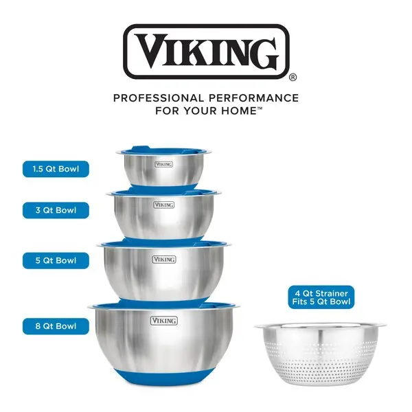 VIKING 9 Pc Stainless Steel Bowl Set With Strainer - Blue