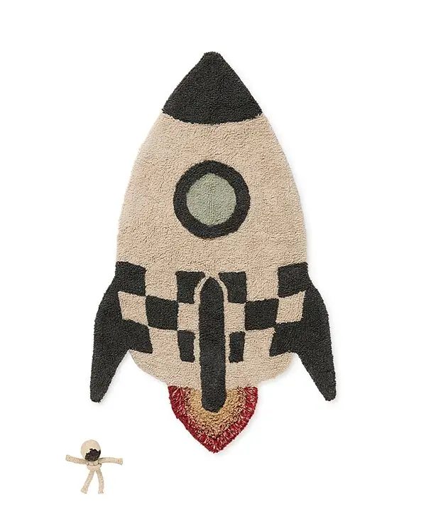 LORENA CANALS Mom, I Want To Be An Astronaut Rocket Novelty Area Rug, 2'9 X 4'5 - Natural