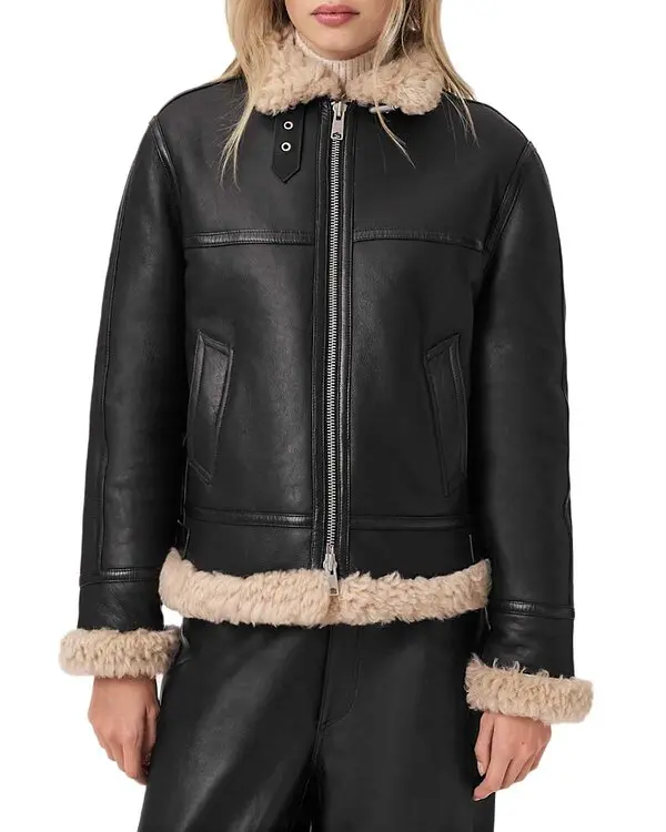 ALLSAINTS Lorel Shearling Flying Jacket - Black/natural