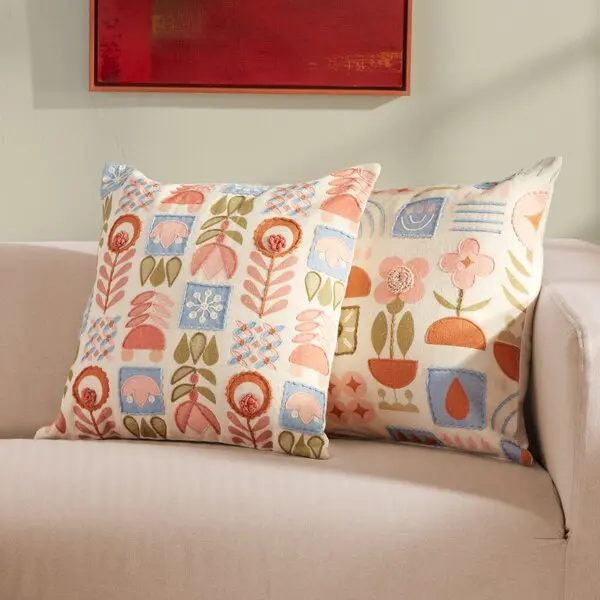 ROSELLI Scandi Fun Embroidered Print Decorative Pillow, 20 X 20
