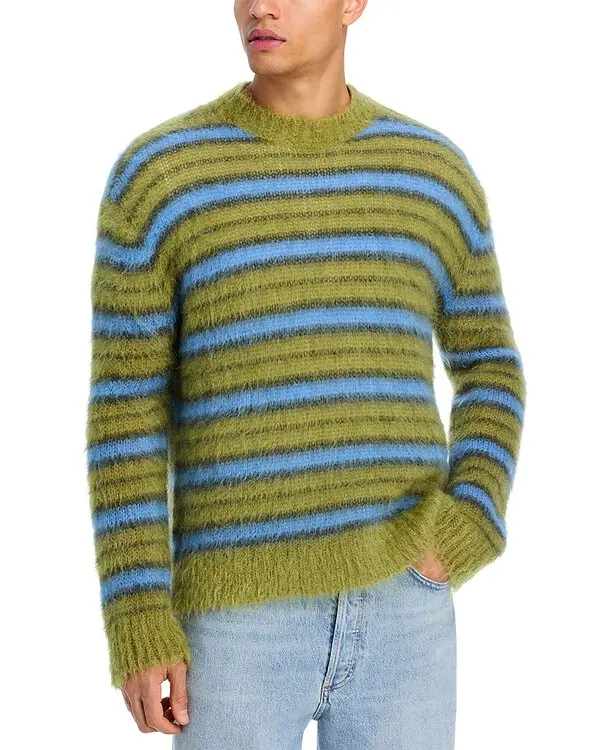 Marni Striped Mohair-blend Crewneck Sweater - Acid